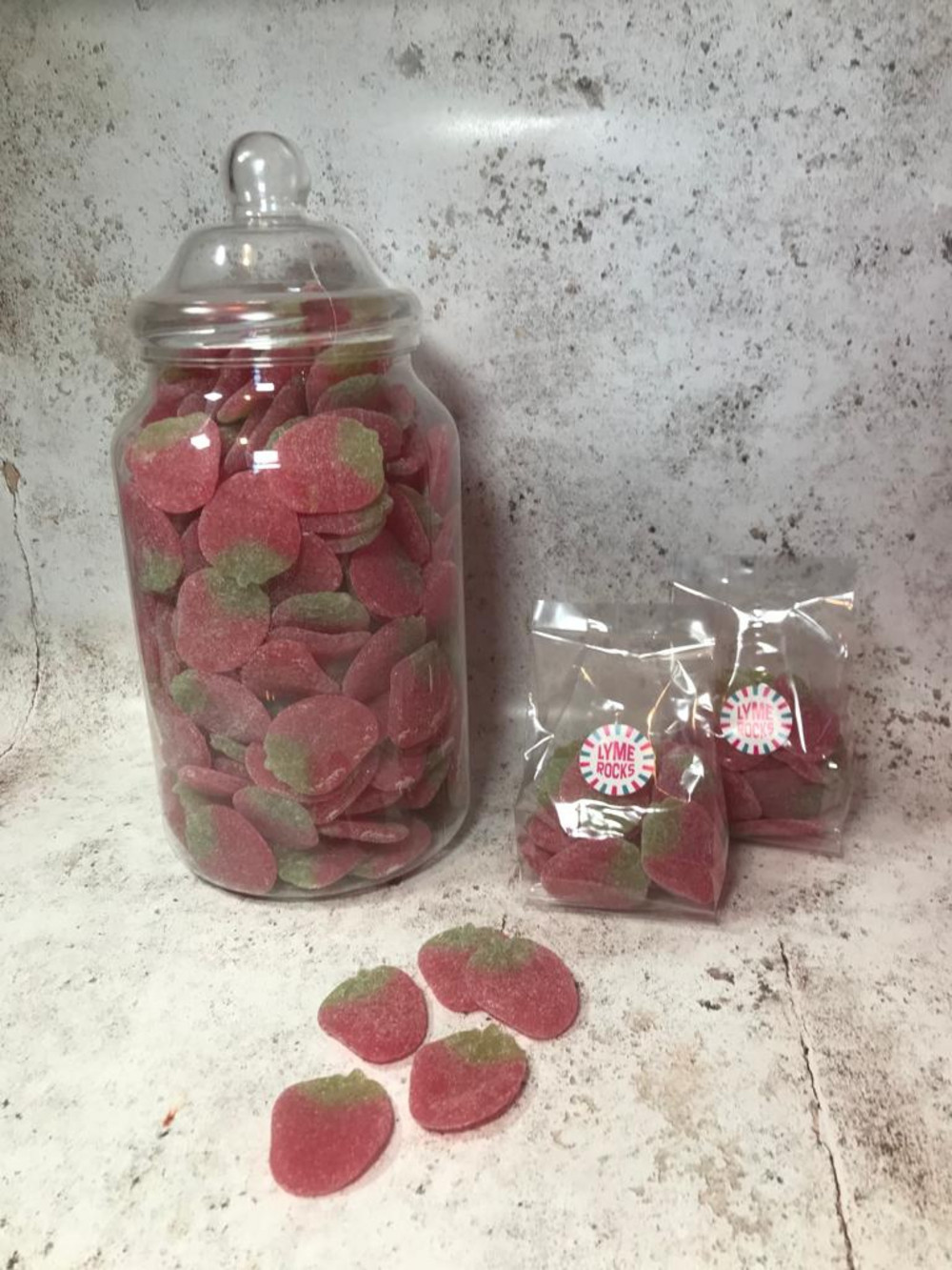 Fizzy Strawberries | Shop | Lyme Rocks - Rocking sweets on the Jurassic ...